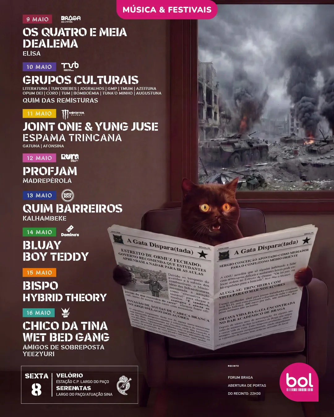Enterro da Gata 2026 em Braga - Agenda de Concertos