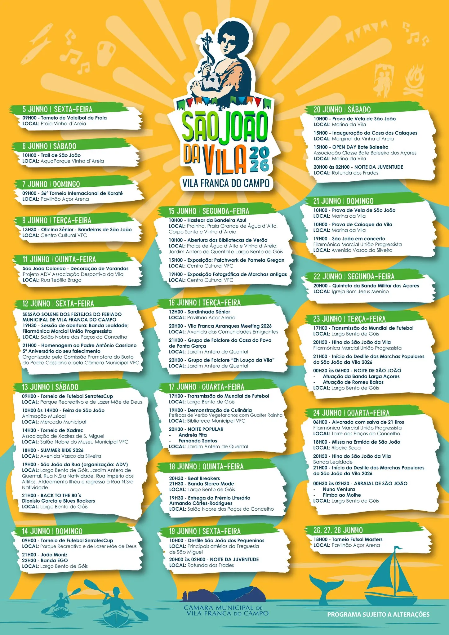 São João da Vila 2026 em Vila Franca do Campo - Agenda de Concertos