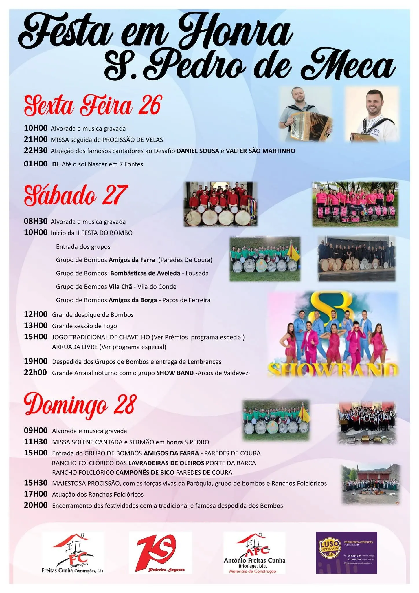 Festas de Meca, Paredes de Coura (São Pedro) 2026 - Agenda de Concertos