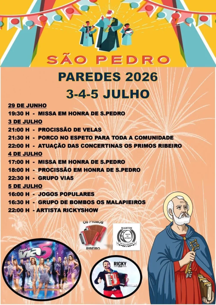 Festas de Paredes, Matosinhos (São Pedro) 2026 - Agenda de Concertos