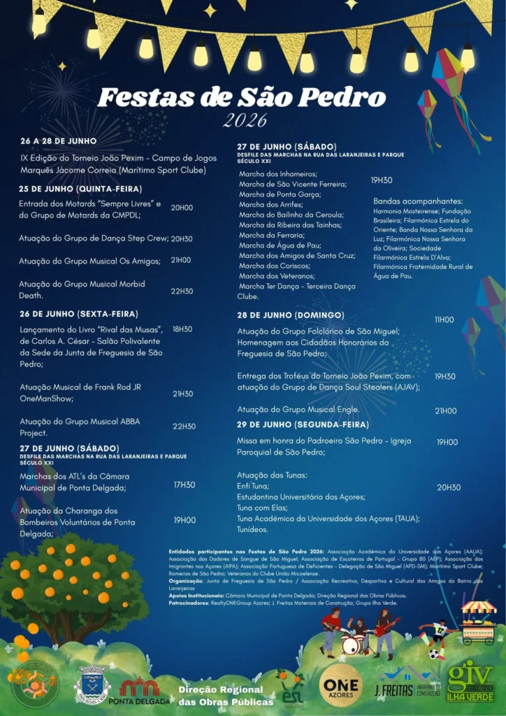 Festas de Ponta Delgada (São Pedro) 2026 - Agenda de Concertos