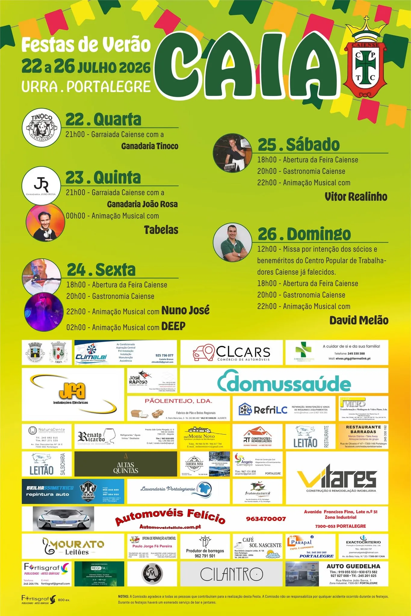 Festas de Urra, Portalegre 2026 - Agenda de Concertos